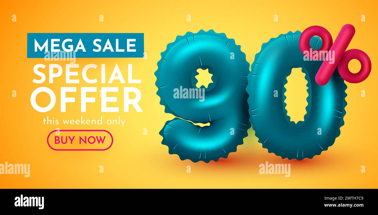 90 percent Off. Discount creative composition. Mega Sale. Vector ...
