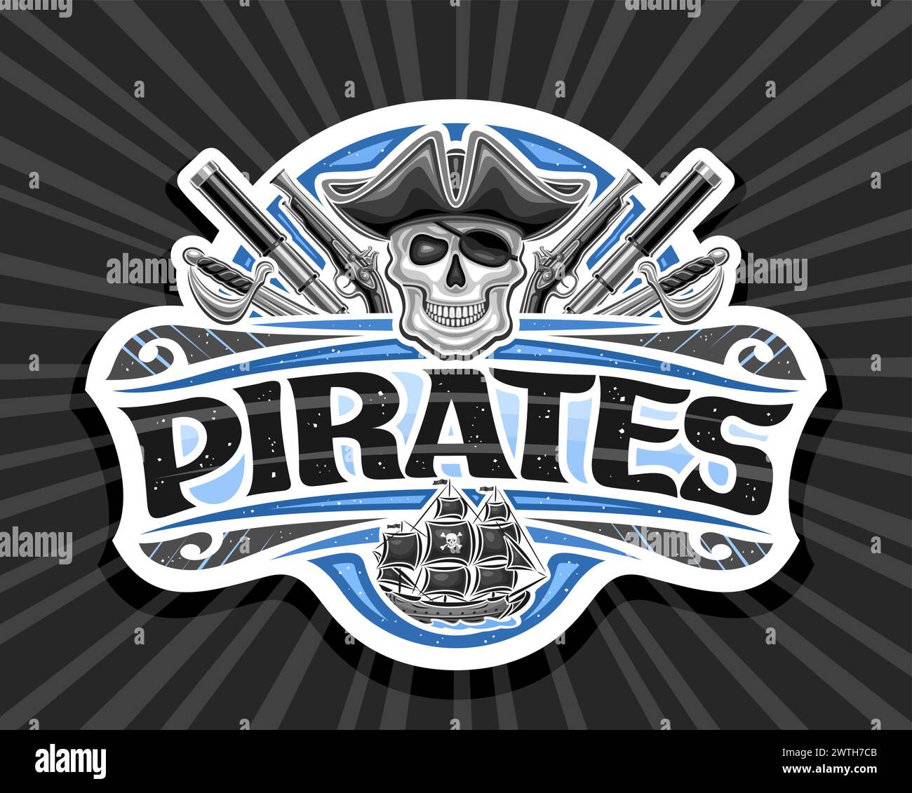 Vector logo for Pirates, decorative cut paper label with illustration ...