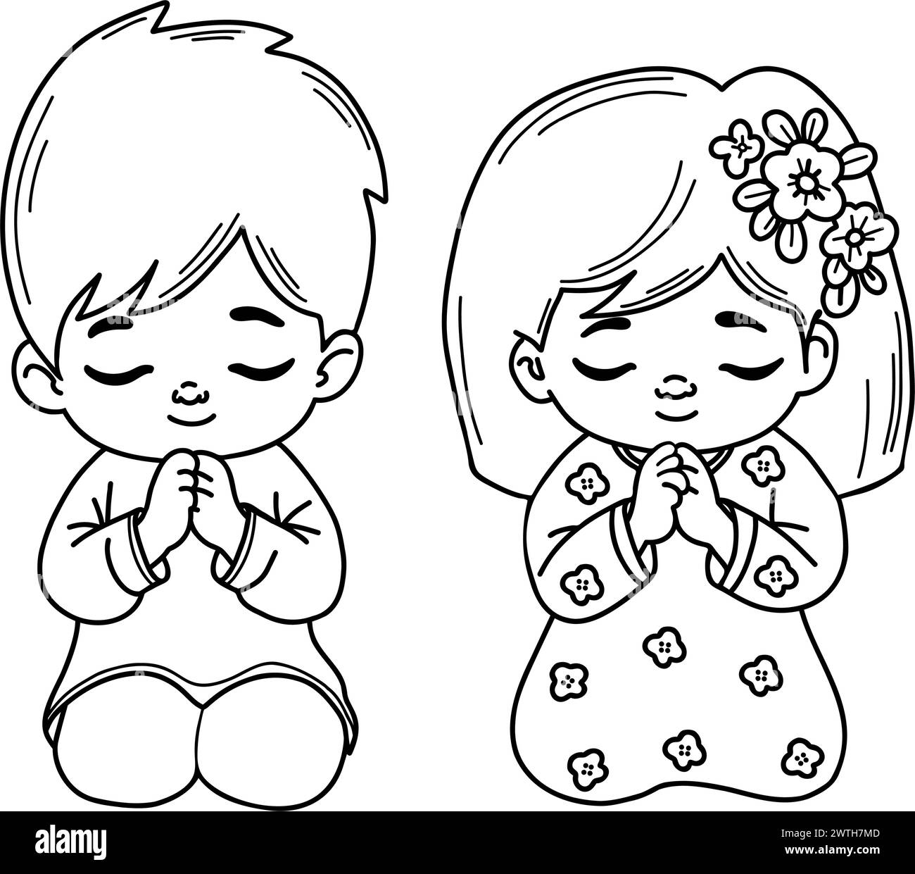 Cute praying children girl and boy. Religious believer little child ...