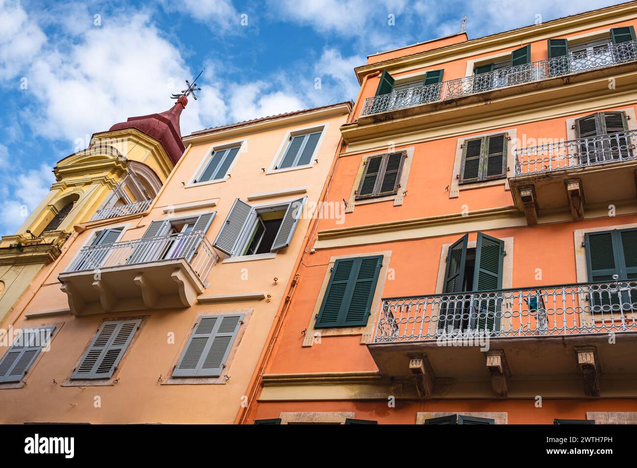 Historic Center of Corfu town. Streets of Corfu city Greece ...