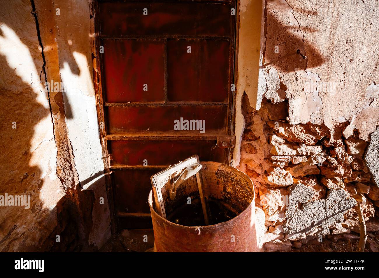 Barrel of crude oil in abandoned house Stock Photo - Alamy