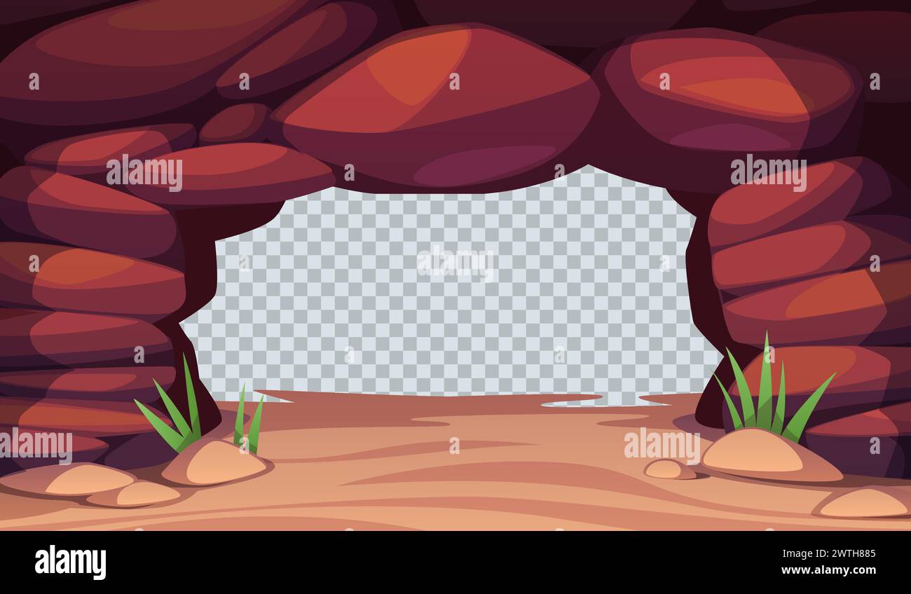 Stone cave entrance. Mountain tunnel frame, mine rock hole, transparent ...