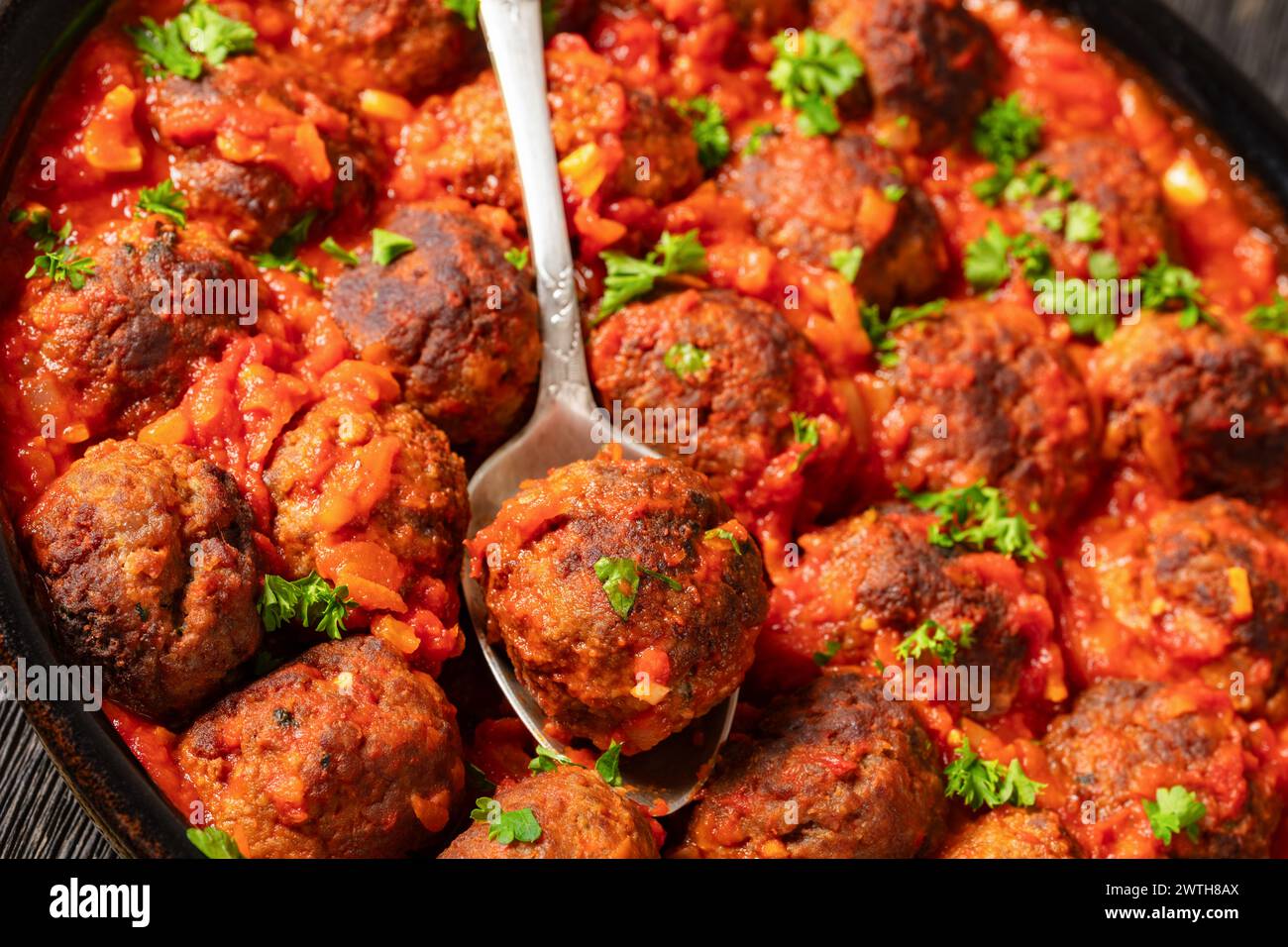 Albondigas, mexican meatballs of pork and beef blend in tomato red ...