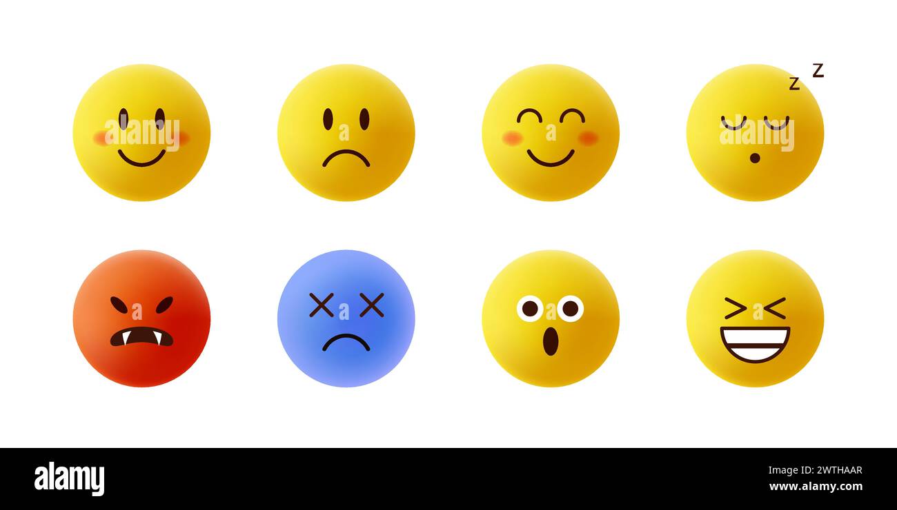 3d Emojies Happy And Sad Round Yellow Faces Social Media Icons Web Applications Good And Bad