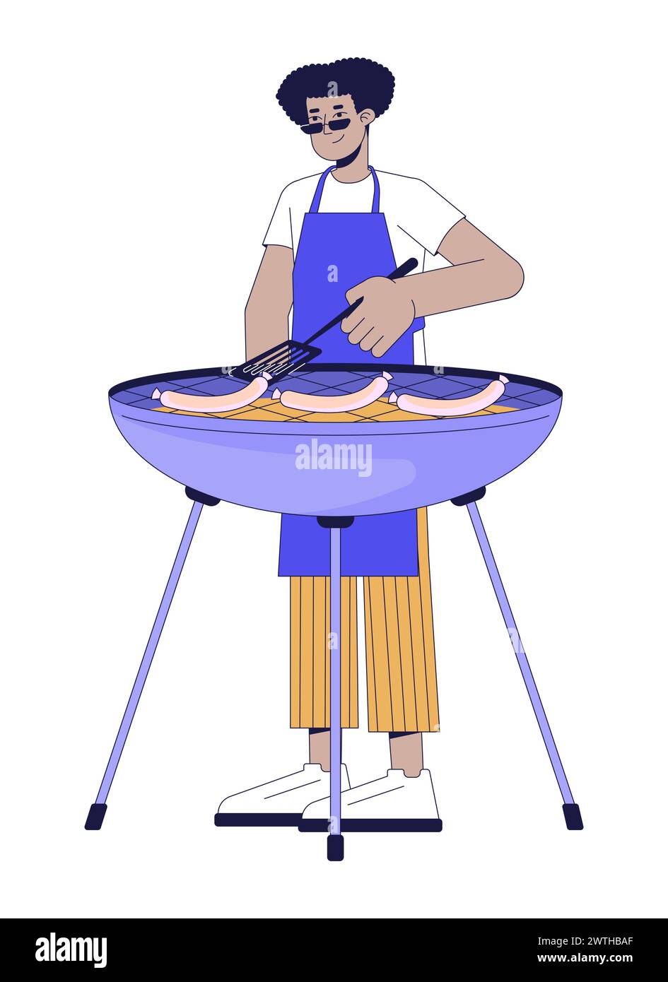 Latin american man cooking barbeque 2D linear cartoon character Stock ...