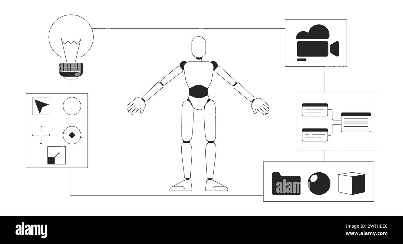 Video Game Character Designing 2d Linear Illustration Concept Stock