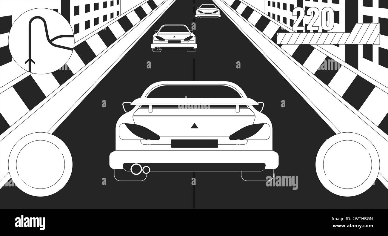 Car racing simulator game 2D linear illustration concept Stock Vector ...