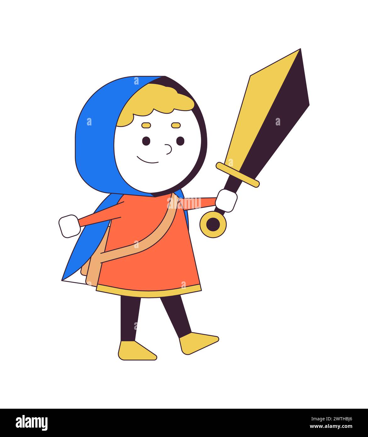 Smiling boy with sword 2D linear cartoon character Stock Vector Image ...