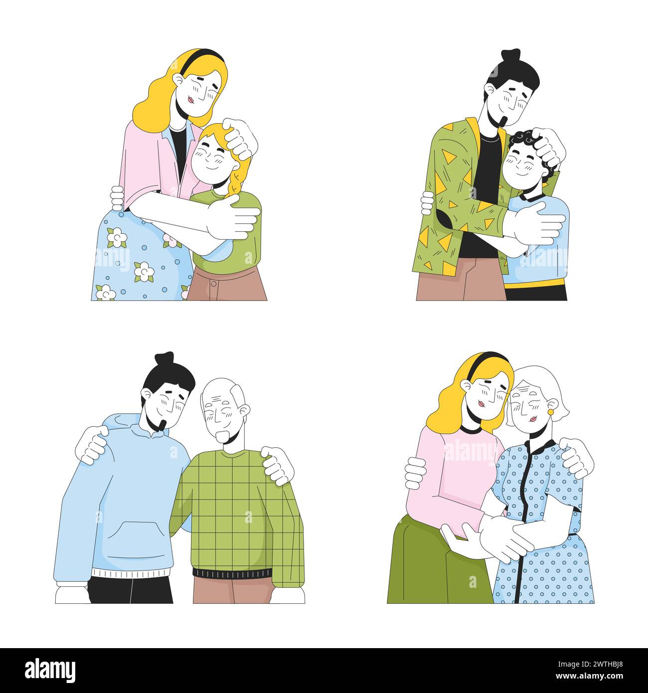 Hug family 2D linear cartoon characters set Stock Vector Image & Art ...