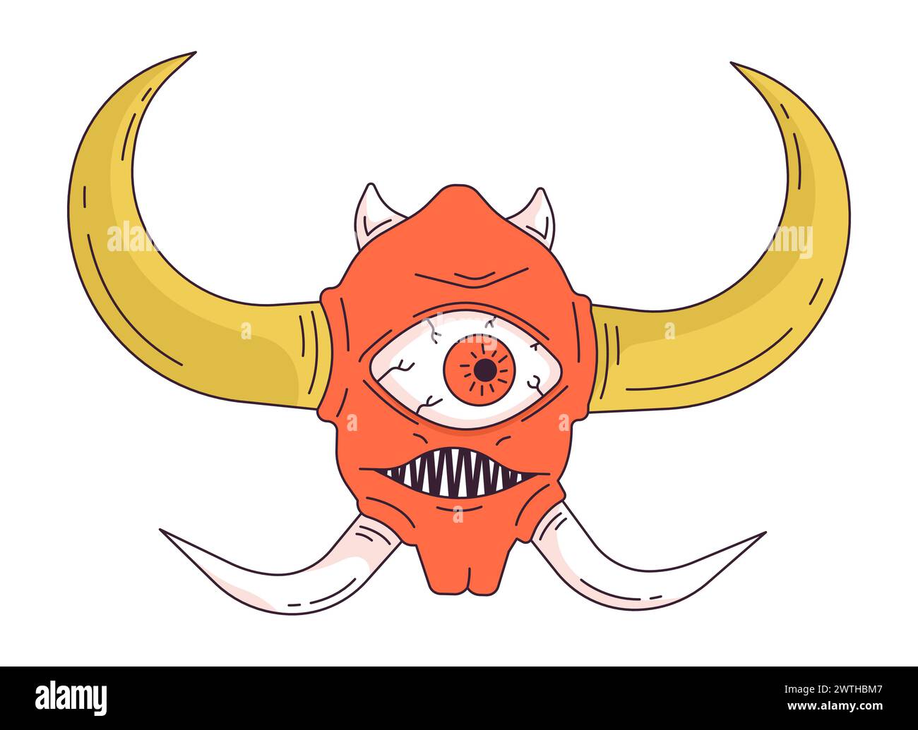 One eyed demon with horns 2D linear cartoon character Stock Vector ...