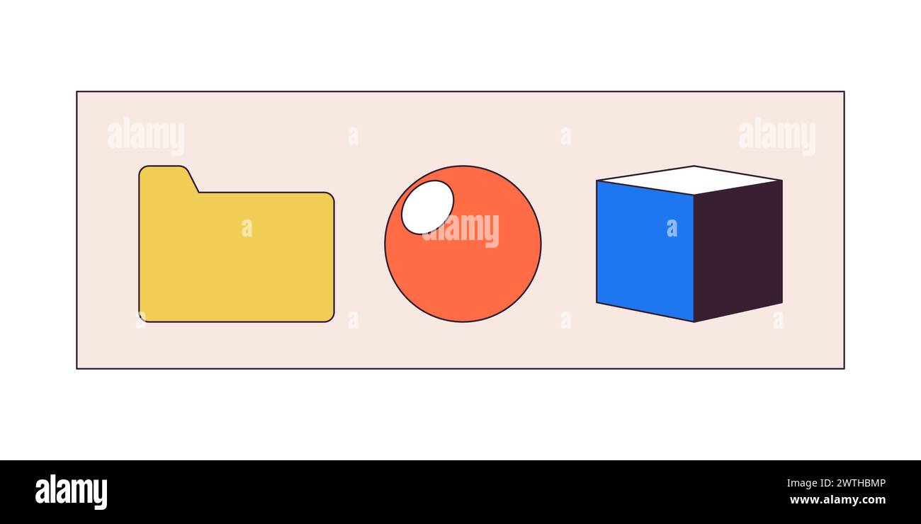 Folder and geometrical shapes 2D linear cartoon objects Stock Vector ...