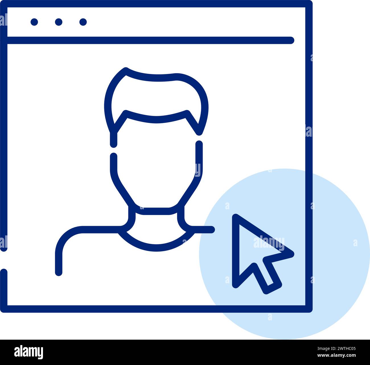 Male user avatar in a browser page with a mouse pointer over it. Online ...