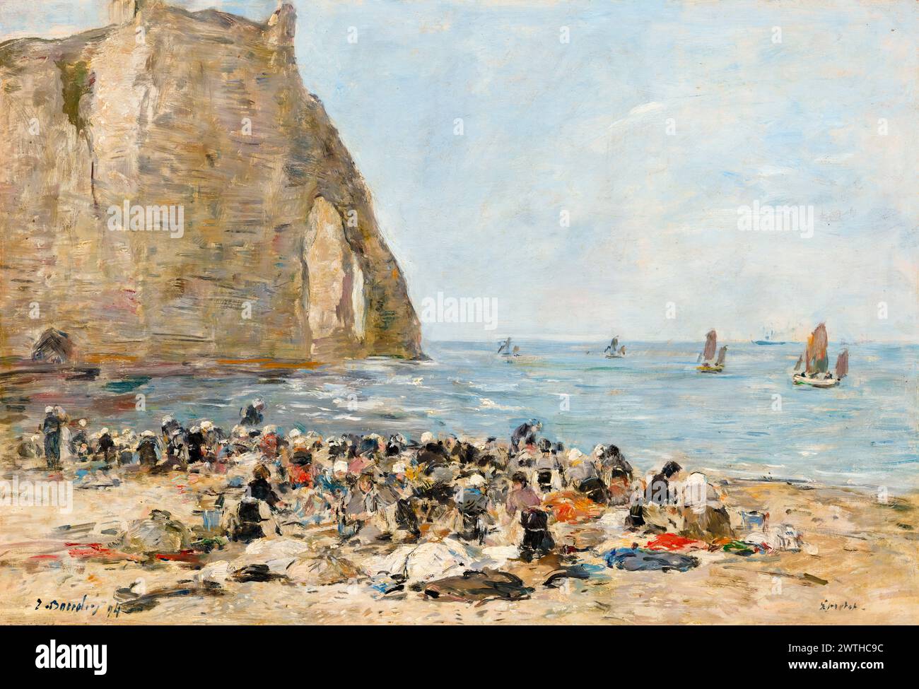 Eugène Boudin, Washerwomen on the Beach of Etretat, painting in oil on ...