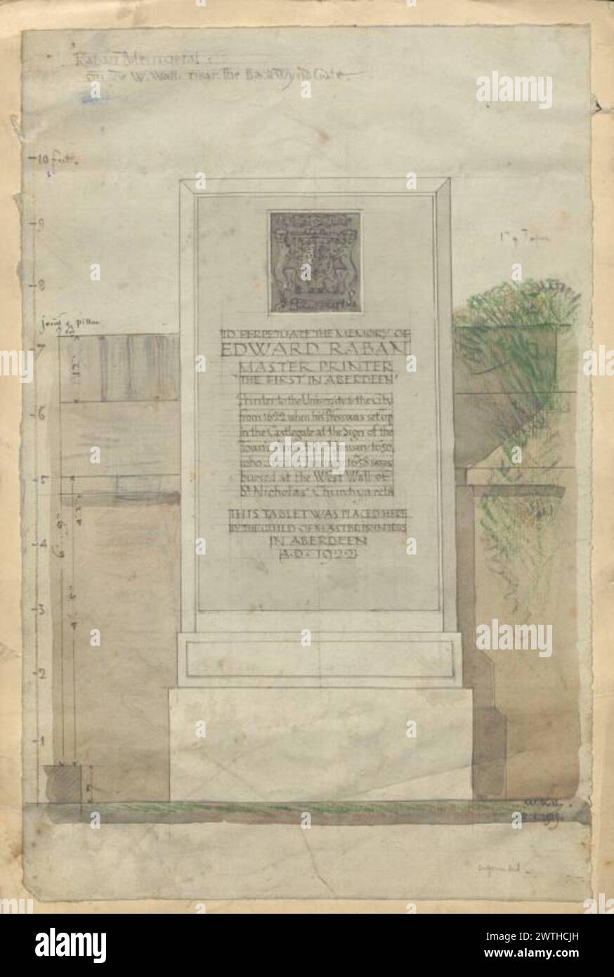 Drawing for the Raban Memorial William Kelly (Aberdeen, Scotland, 1861 - 1944) 1919 Memorial ...
