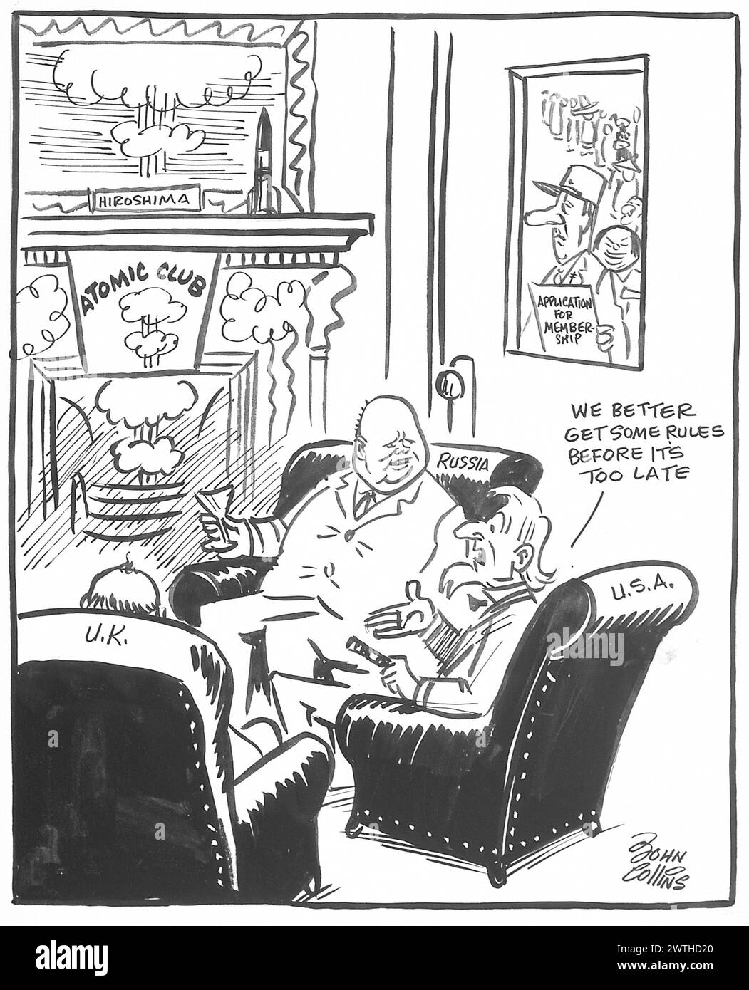 Cartoon - Knocking at the Door. John Collins (1917-2007 Stock Photo - Alamy