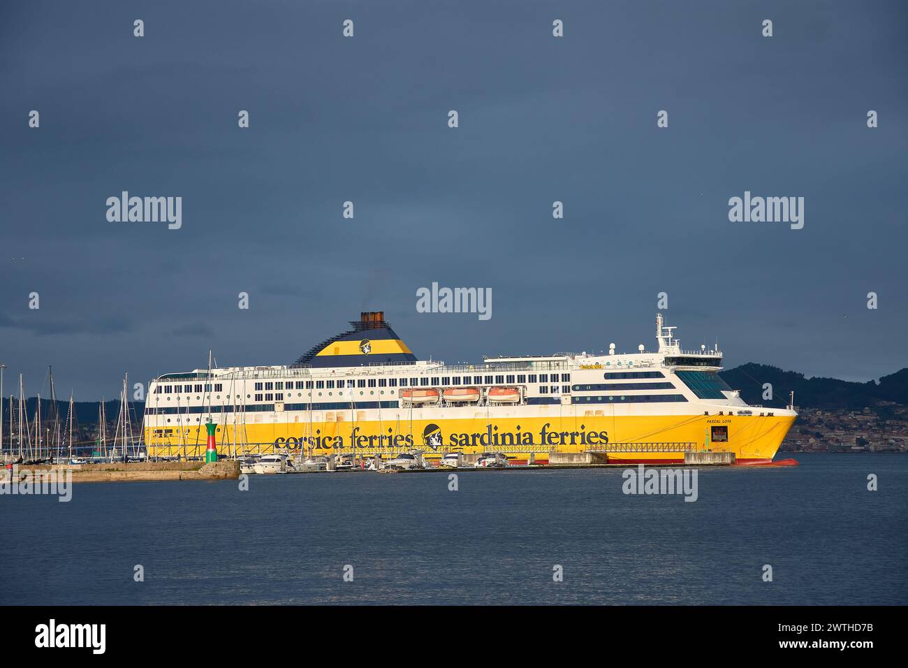 Vigo, Pontevedra, Spain; December 18, 2022; Yellow luxury passenger ...