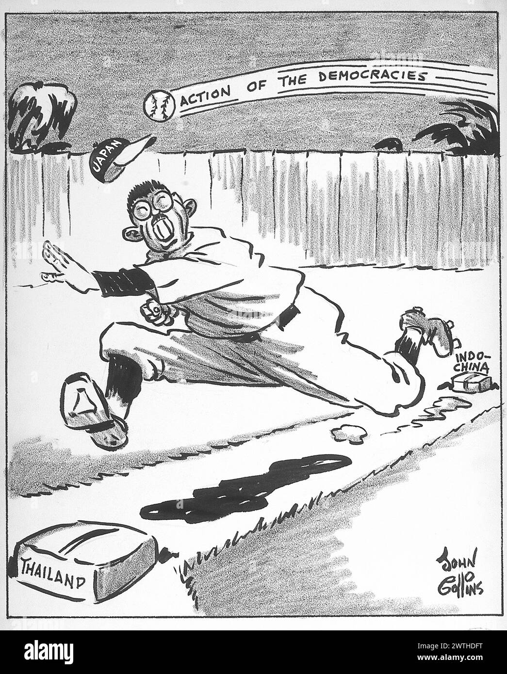 Cartoon - The Base Stealer. John Collins (1917-2007 Stock Photo - Alamy