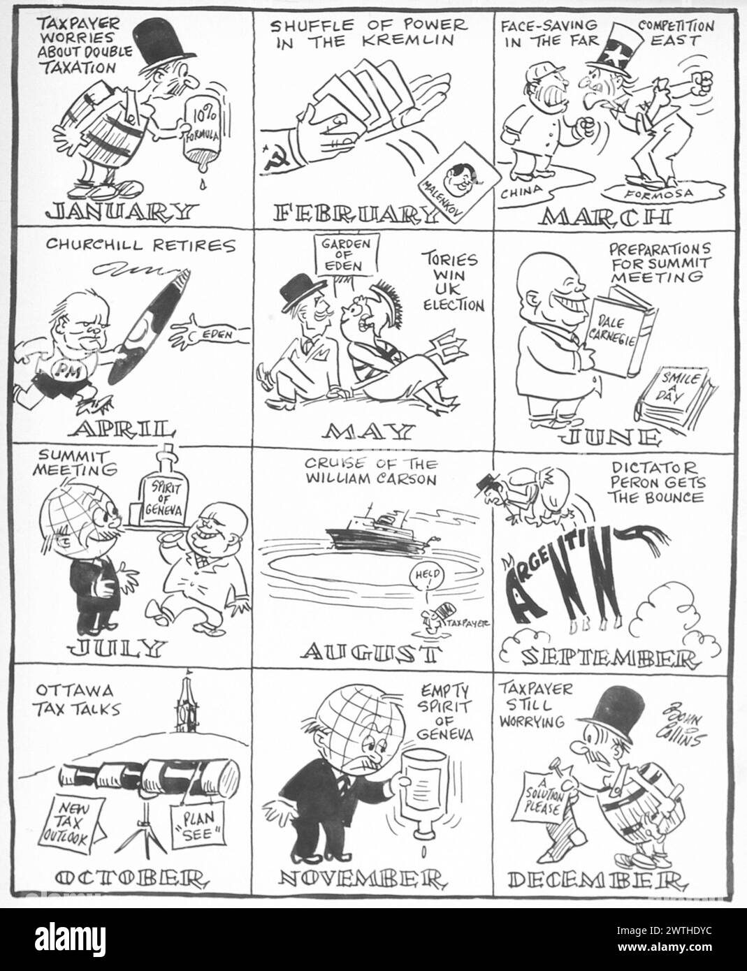 Cartoon - Uno Who Reviews the Year. John Collins (1917-2007 Stock Photo ...