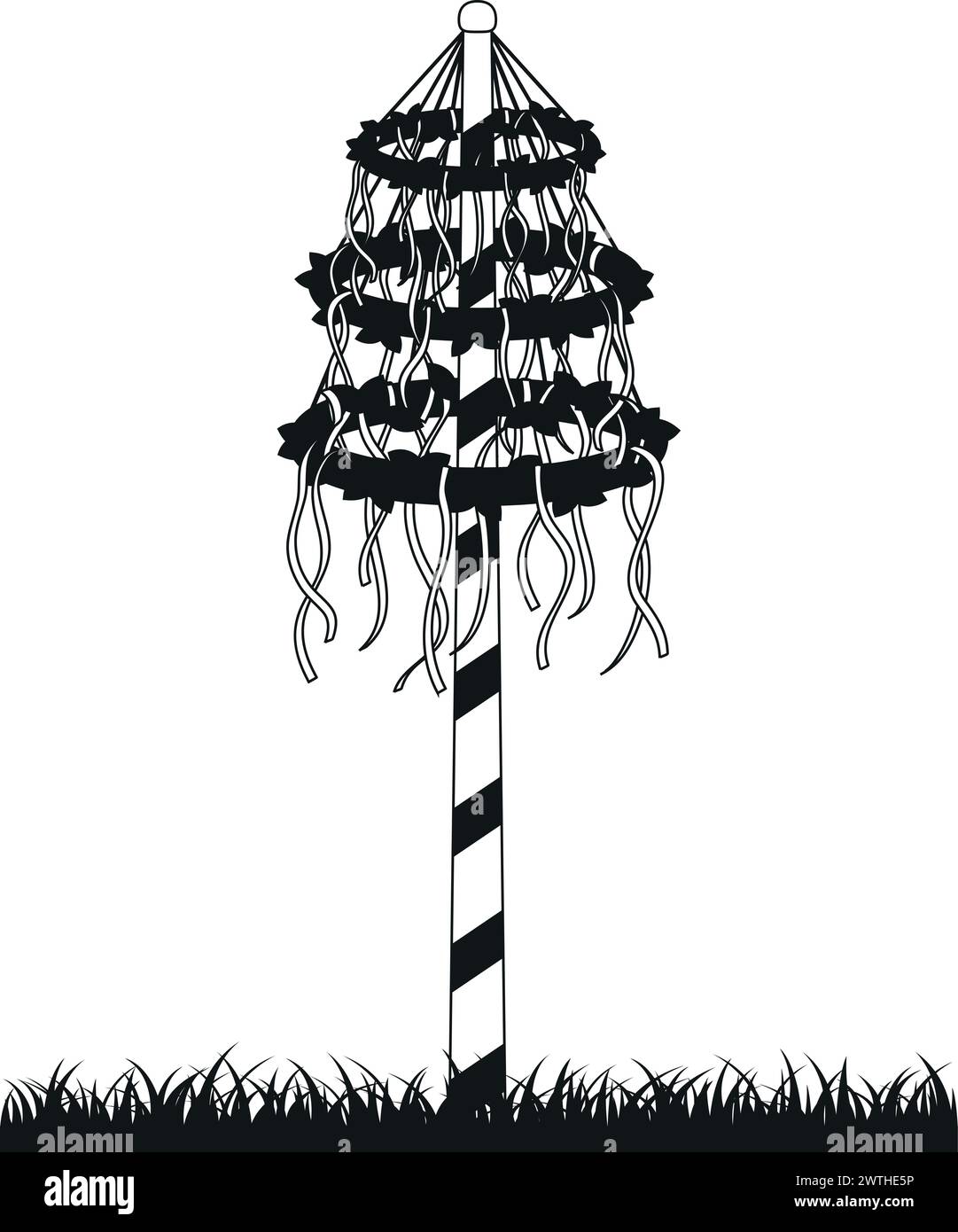 maypole with ribbons on meadow outline isolated vector illustration ...