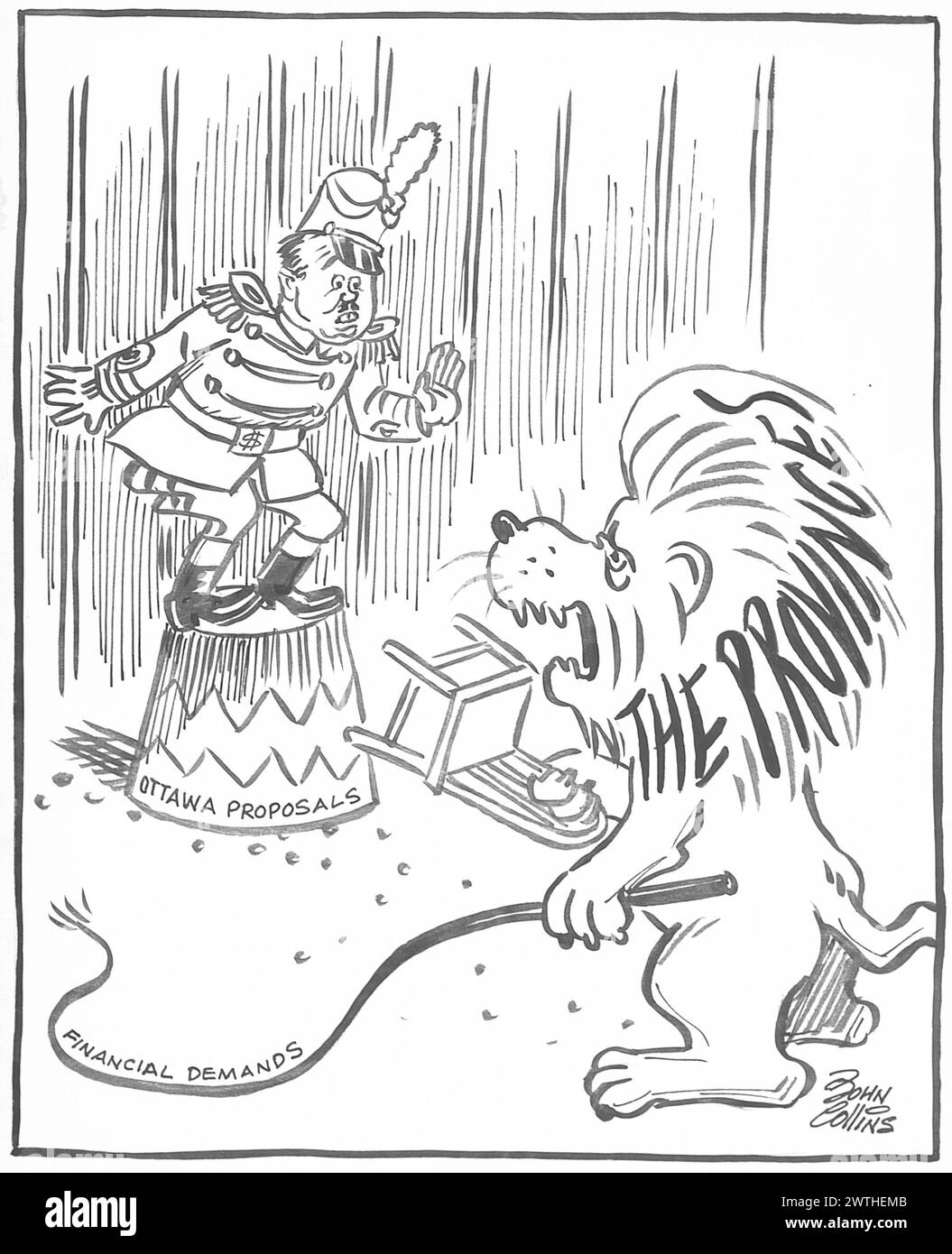 Cartoon - Donald in the Lions' Den. John Collins (1917-2007 Stock Photo ...