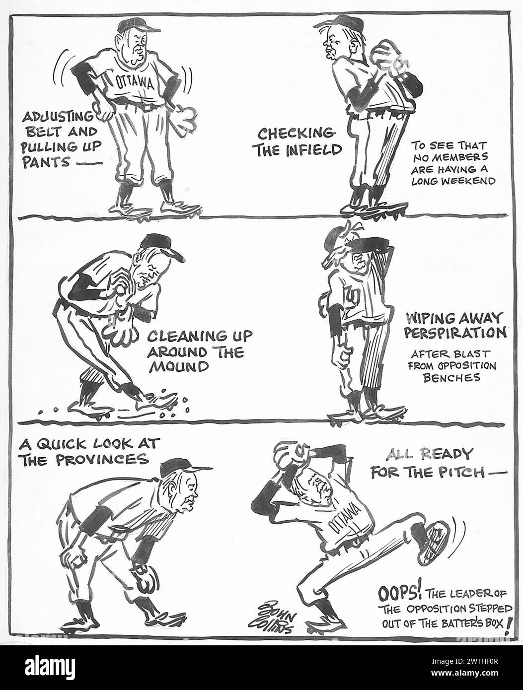 Cartoon - On the Ottawa Pitcher's Mound. John Collins (1917-2007 Stock ...