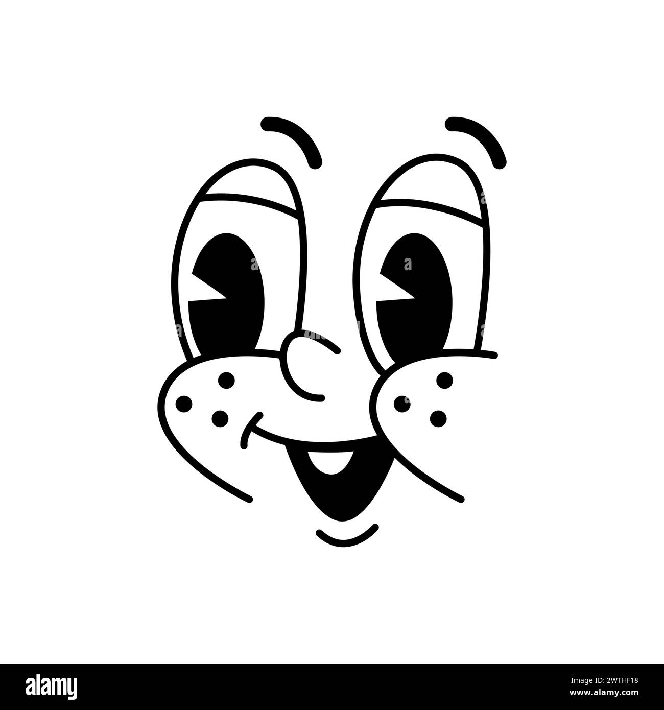 Groovie cartoon face with funny comic emotion of eyes and mouth, vector ...
