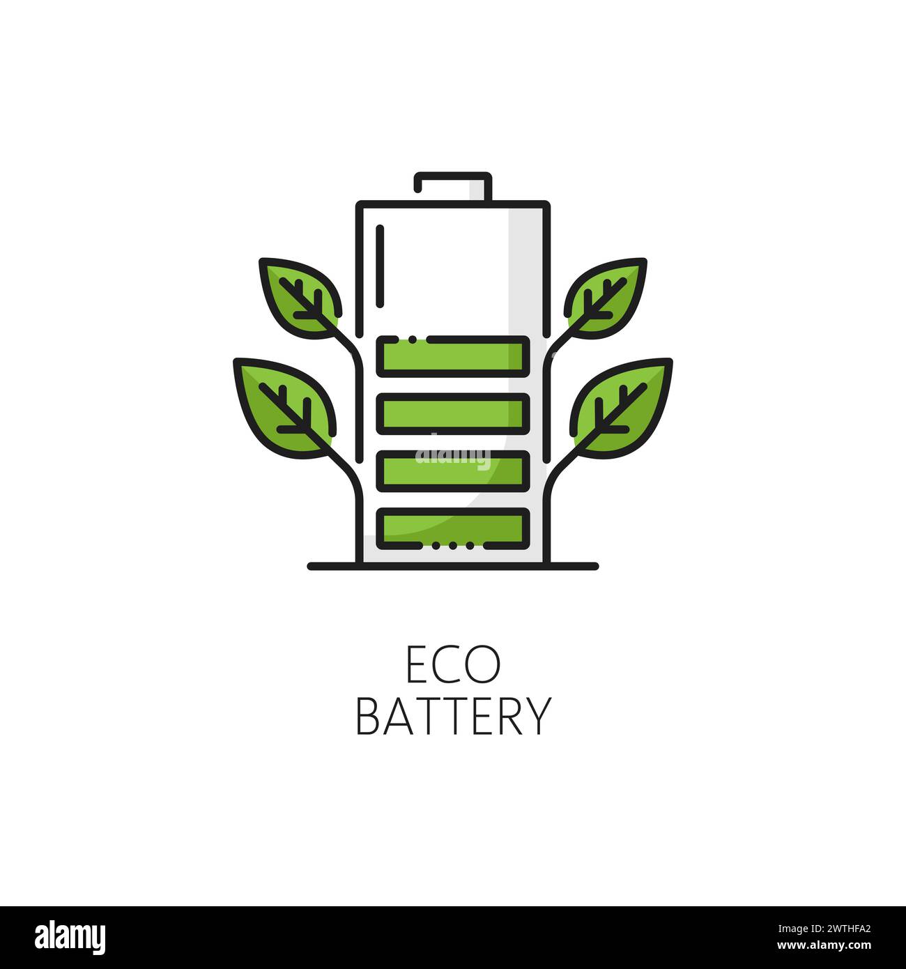 Eco batteries, clean energy, green power thin line icon. Renewable ...