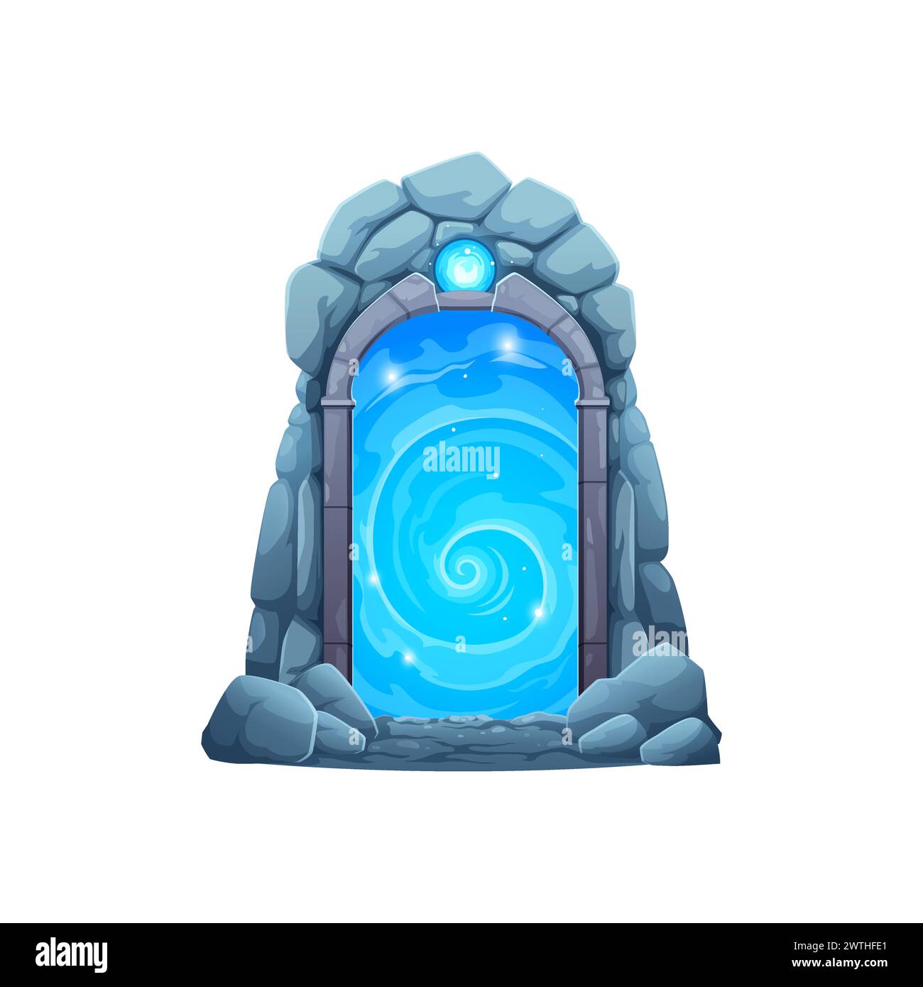 Magic portal door for fantasy game, gate in stone rock arch with blue ...