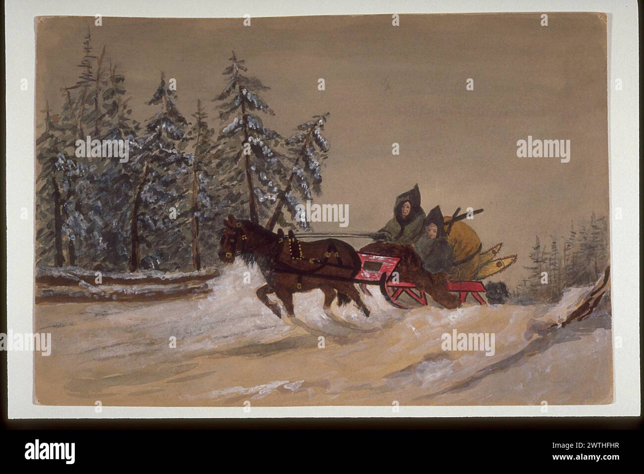 Watercolour - Astor and Clarke in Sleigh William Busby Lambe (1826-1898 ...