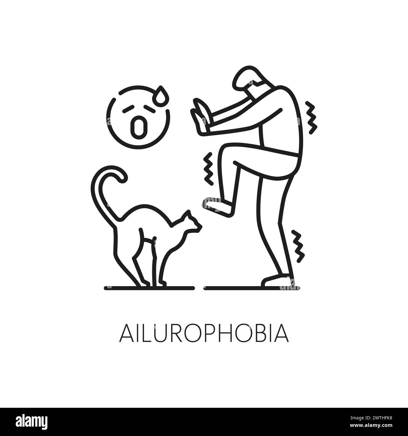 Human ailurophobia phobia icon, mental health. Fear of cats problem ...
