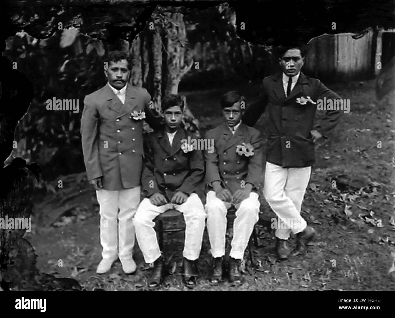 Four men from Matavera black-and-white negatives, group portraits Stock ...