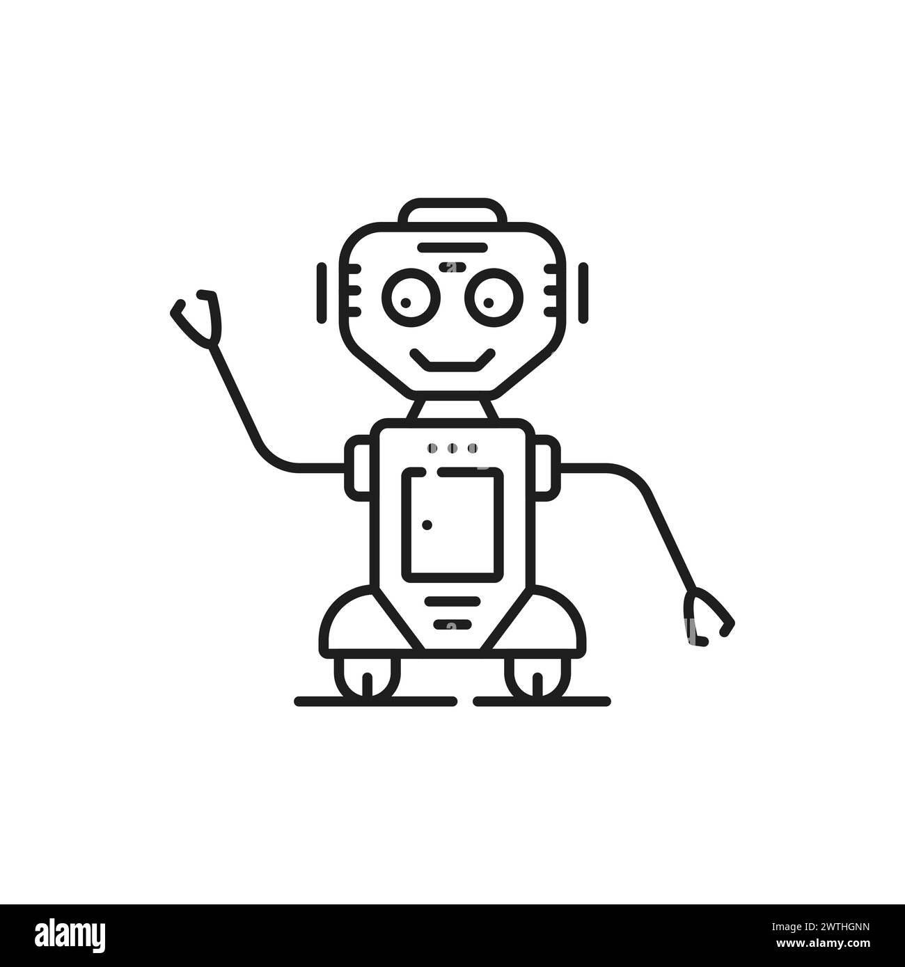 Cute robot character line and outline icon. Autopilot artificial intelligence robot, alien ...