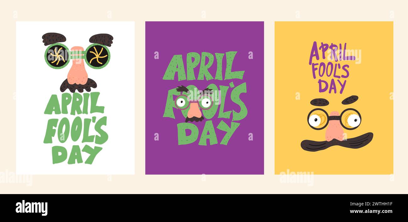 April fools day cards set. Holiday banners collection. Happy face ...