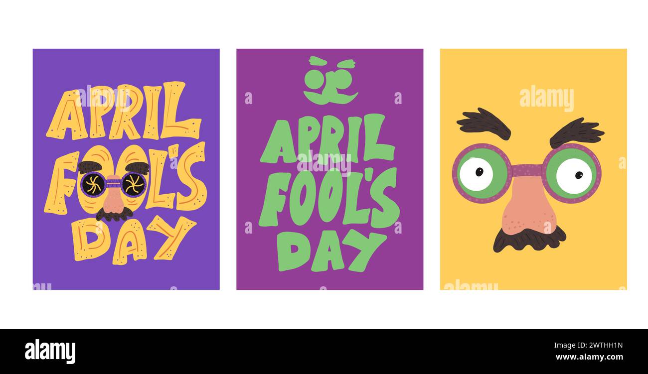 April fools day cards set. Holiday banners collection. Happy face ...