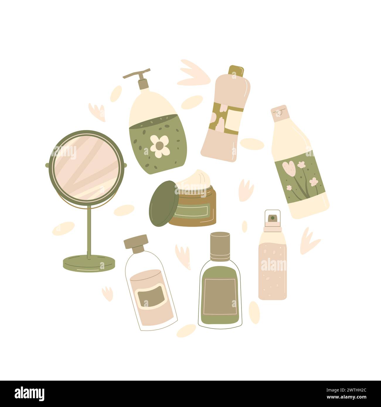 Beauty products daily routine circle emblem. Cleansing and moisturizing ...