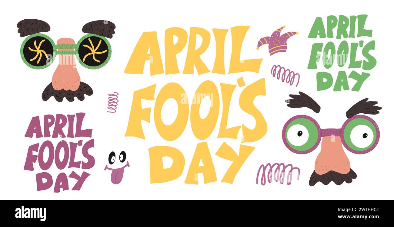 April fools day elements and lettering. Holiday banners design for ...