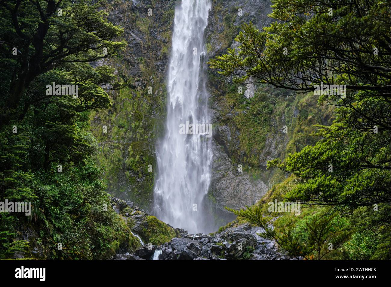 The Devil's Punchbowl waterfall, Arthur's Pass, South Island, New ...