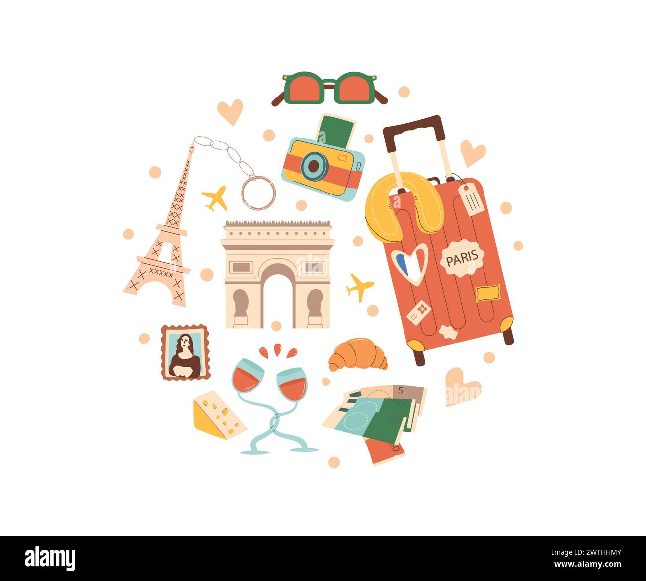 Travel France elements round composition. Tourism to Paris elements in ...
