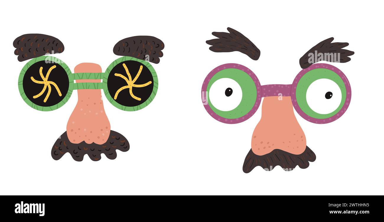 April fools day. Funny crazy happy face mask vector hand drawn flat ...