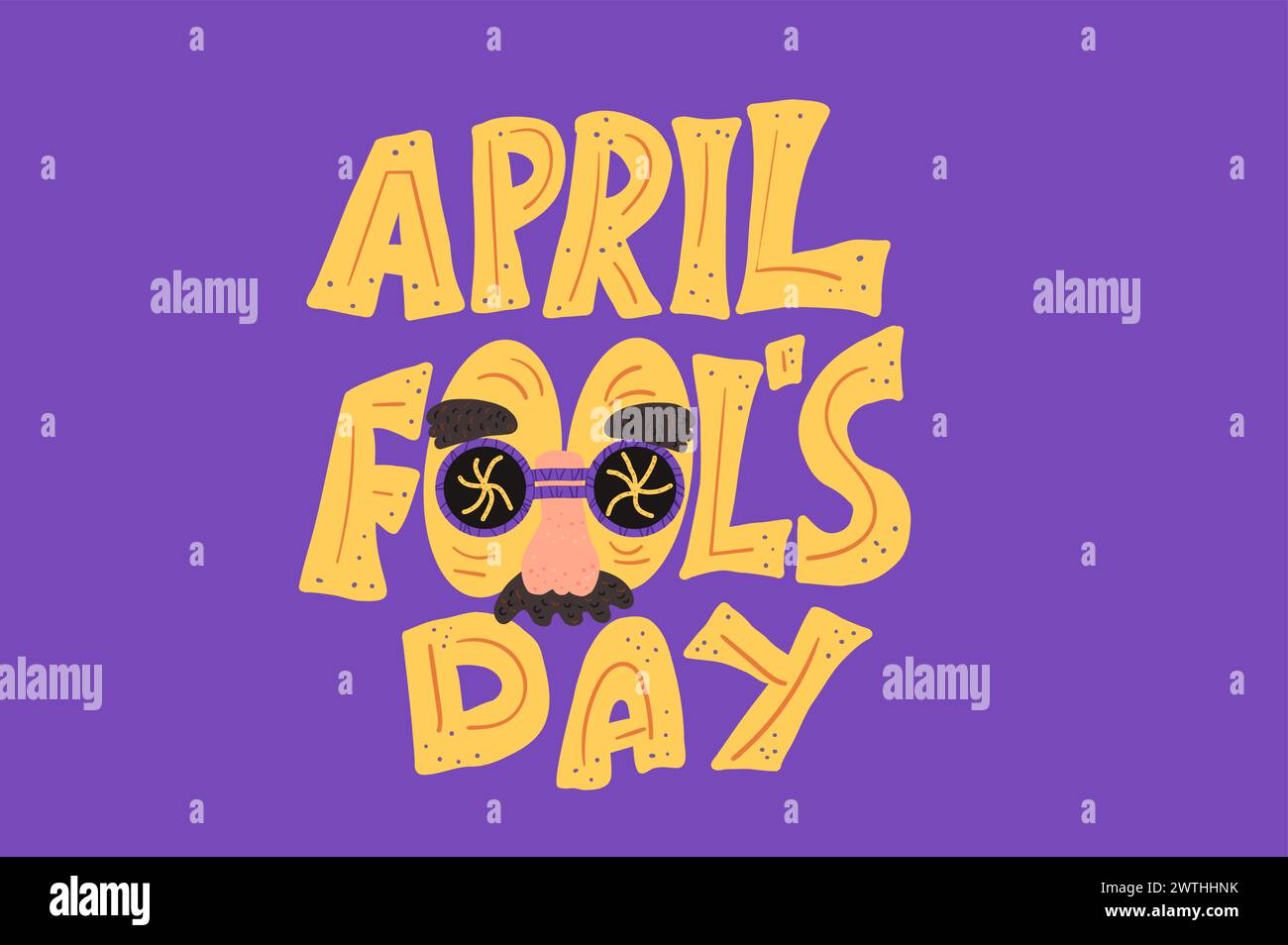 April fools day text card. Holiday banner. Happy face vector hand drawn ...