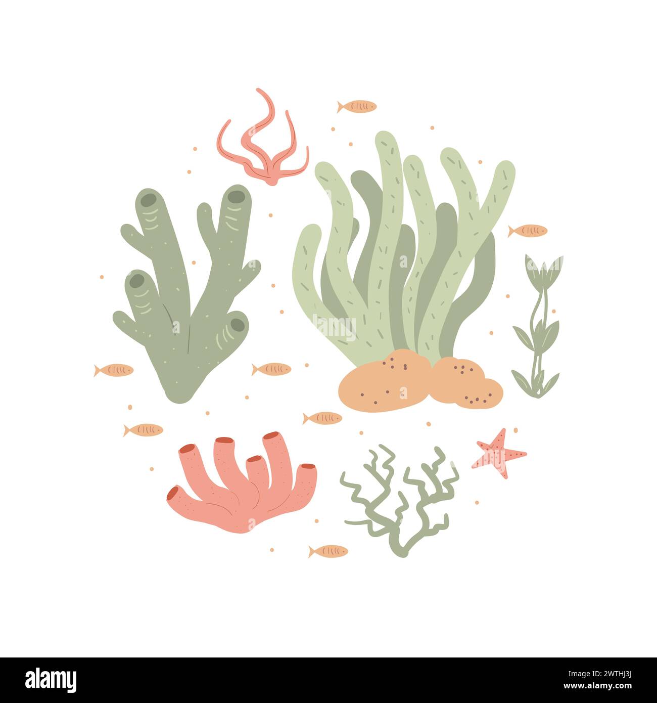 Coral green reef round badge isolated on white background. Ecology ...