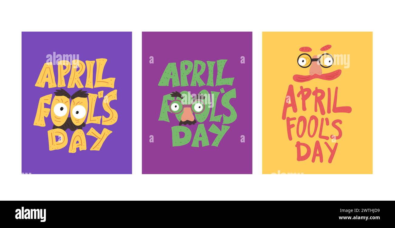 April fools day greeting cards set. Holiday banners collection. Happy ...