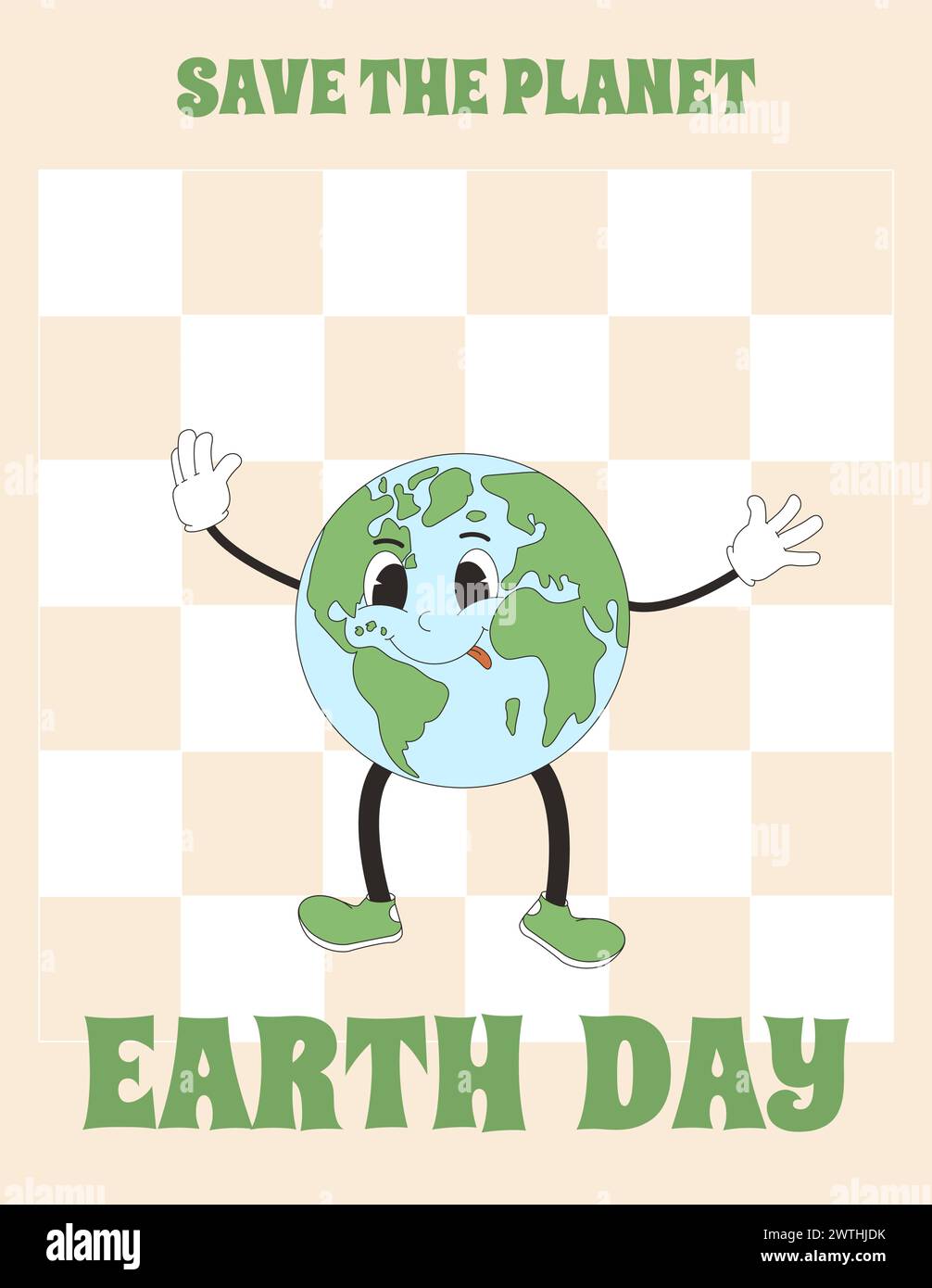 Earth day banner with mascot character. Save the planet retro poster ...