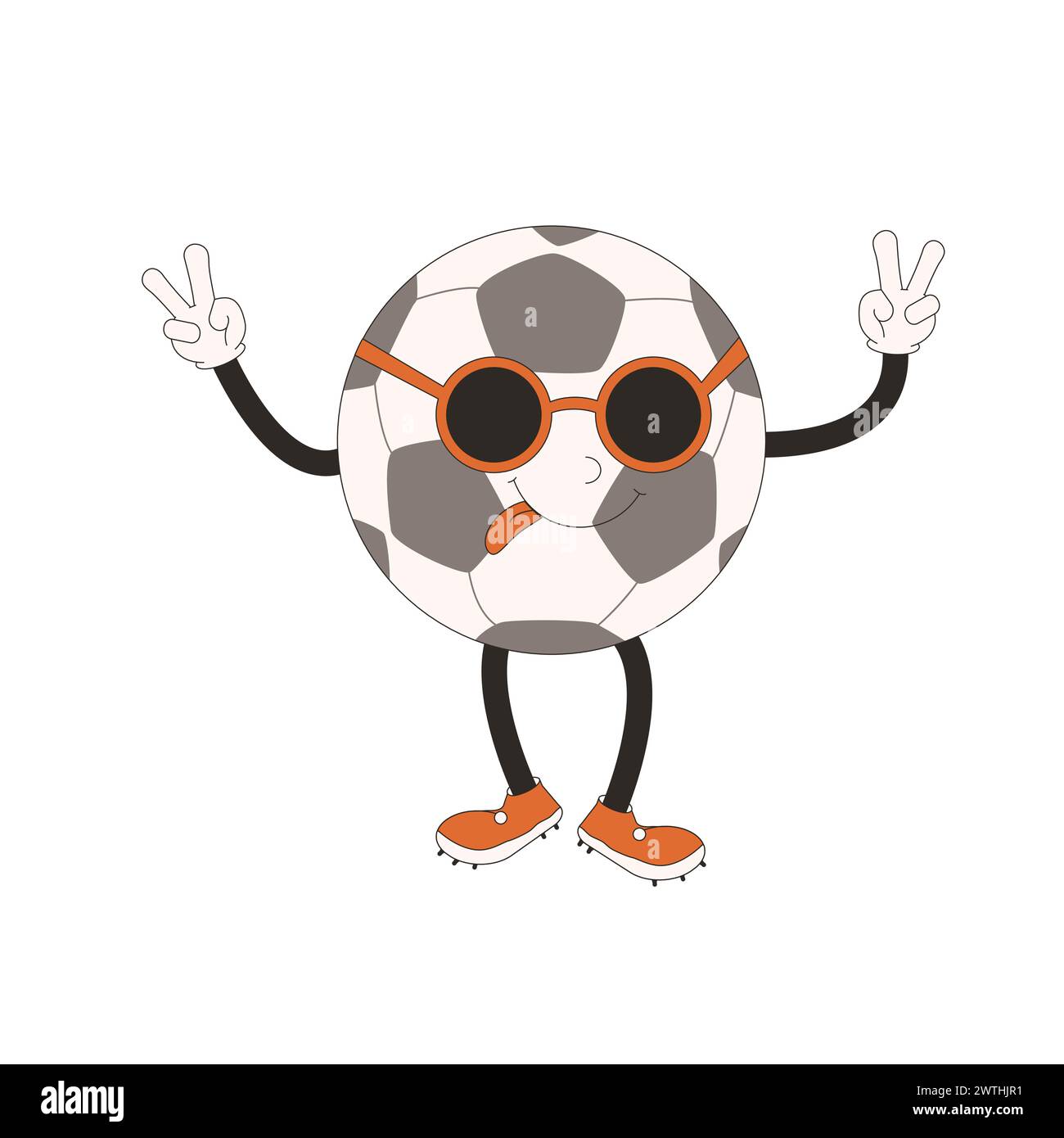 Football ball groovy character in sunglass. Soccer retro mascot ...