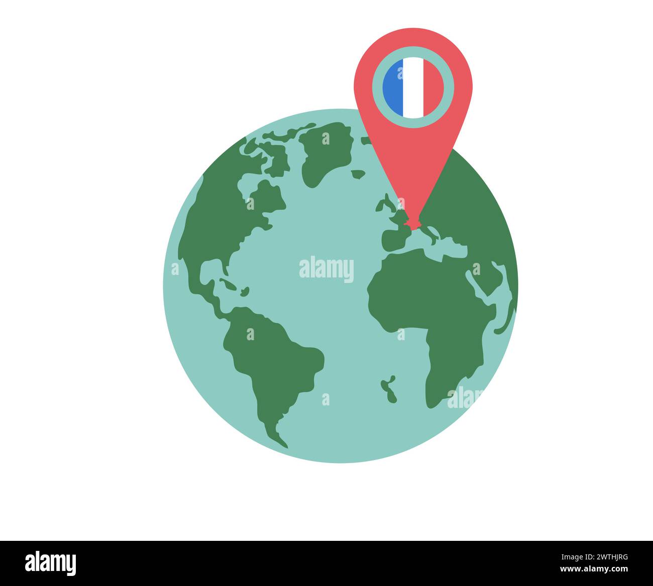 Travel France concept. Planet Earth map and location mark with flag ...