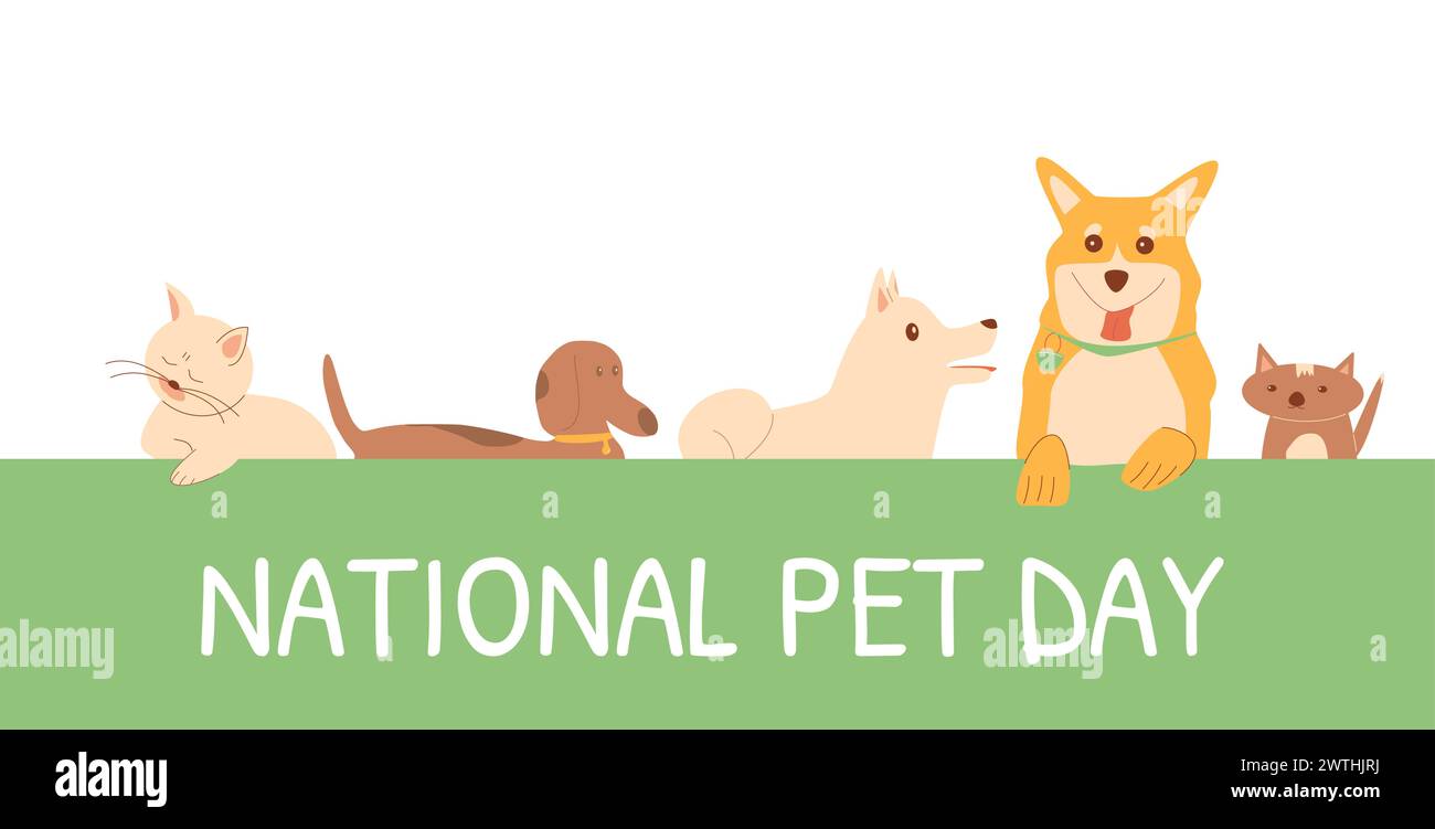 National Pet Day card. Domestic animal holiday design poster. Dogs and ...