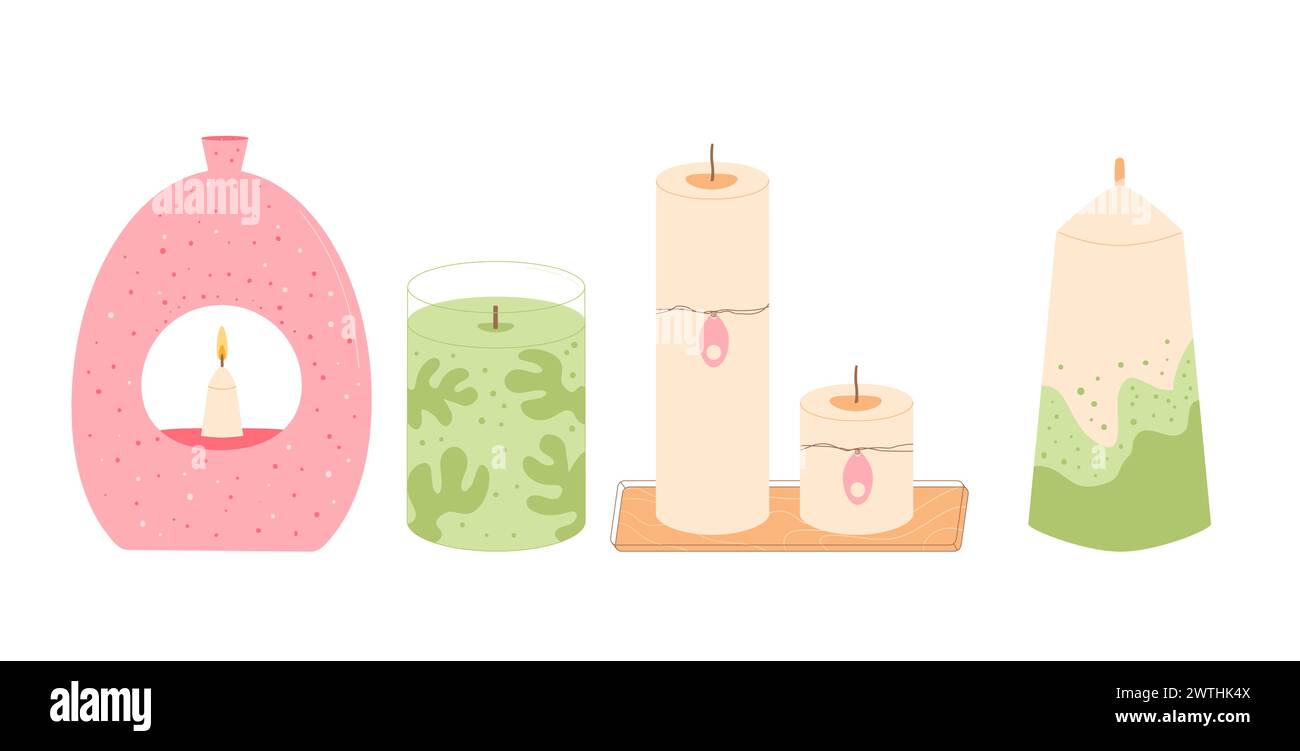 Candles set. Handmade aromatic candlelight isolated in white background ...