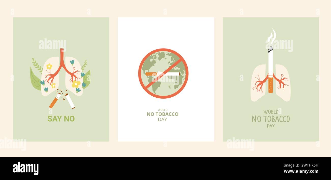 World no tobacco day cards set. Stop smoking banners with text ...