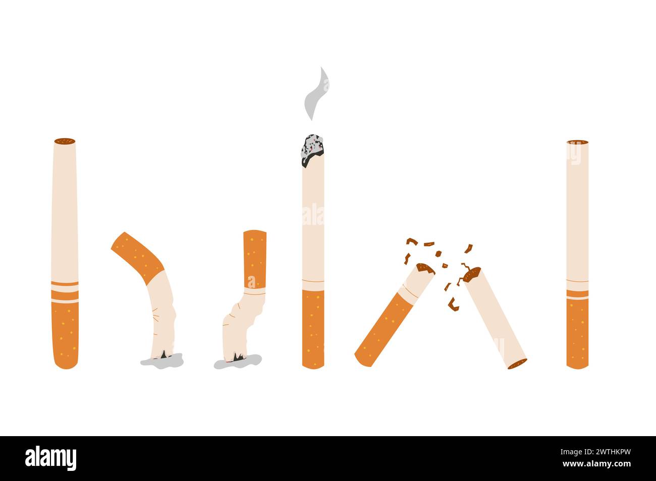 Cigarettes set elements isolated on white background. Stop smoking ...