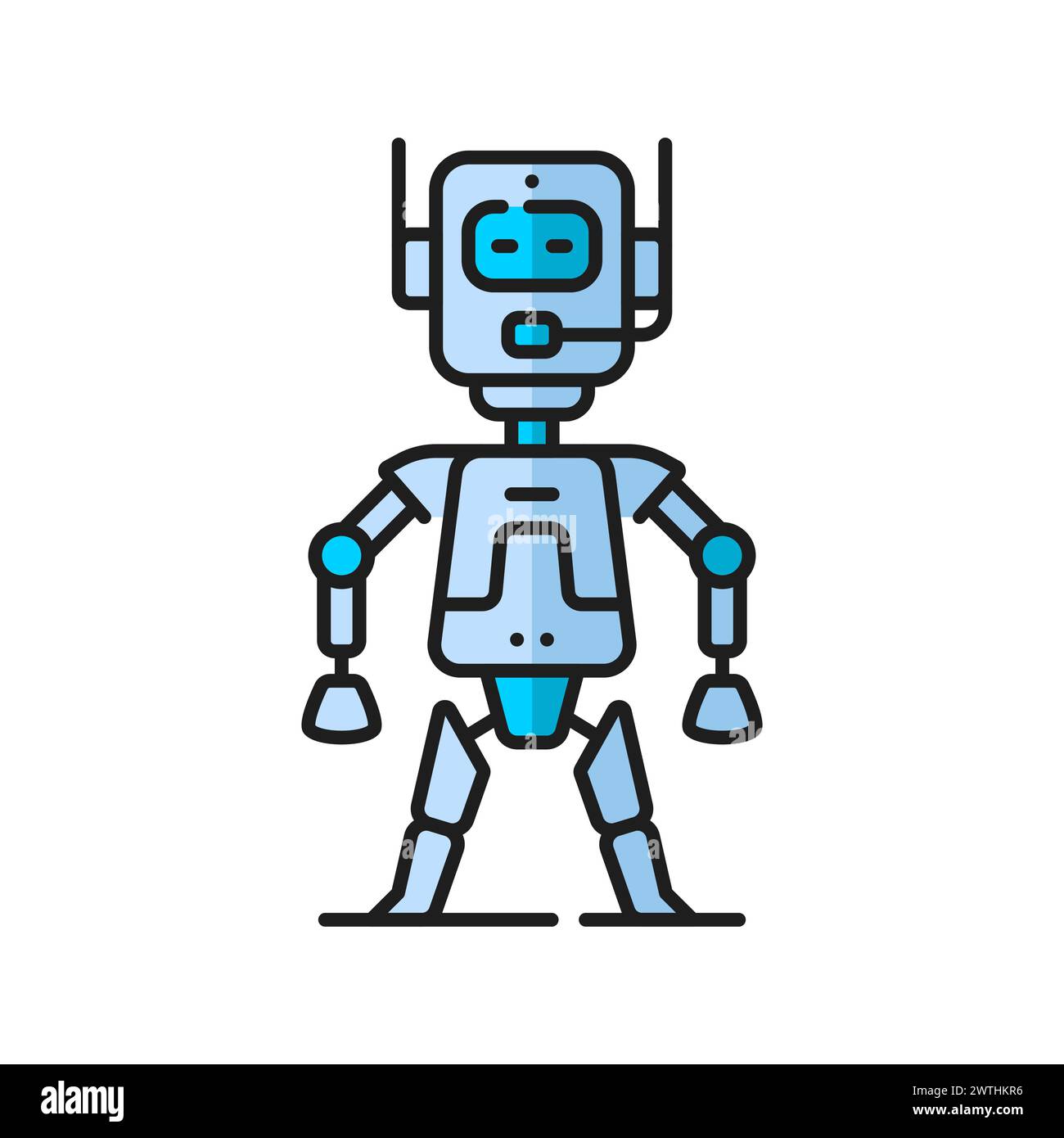 Game retro robot, humanoid virtual bot, alien futuristic droid linear ...